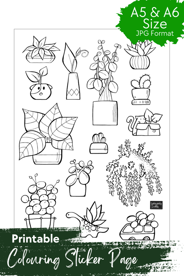 DIGITAL PRODUCT [PRINTABLES STICKERS] 'Pot Plant' Colouring Page | 2 D ...